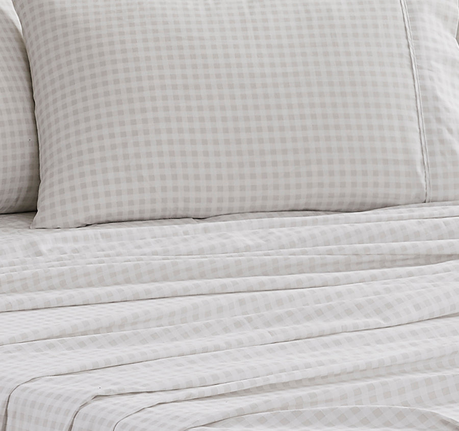 Gingham 300TC Cotton Sheet Set Range Stone – Manchester Warehouse