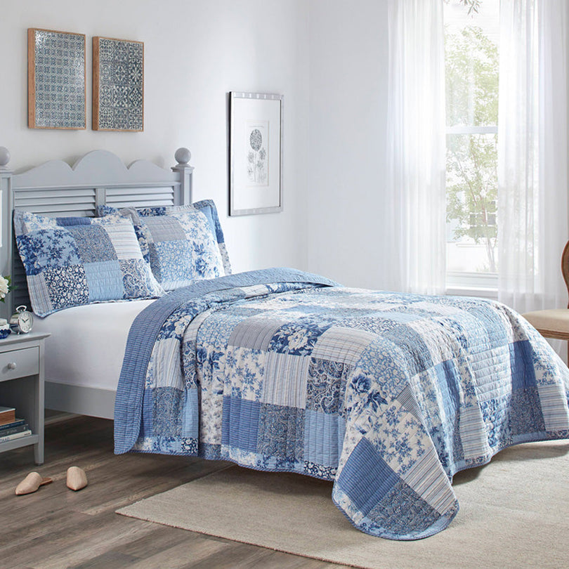Paisley Patchwork Coverlet Set Blue – Manchester Warehouse