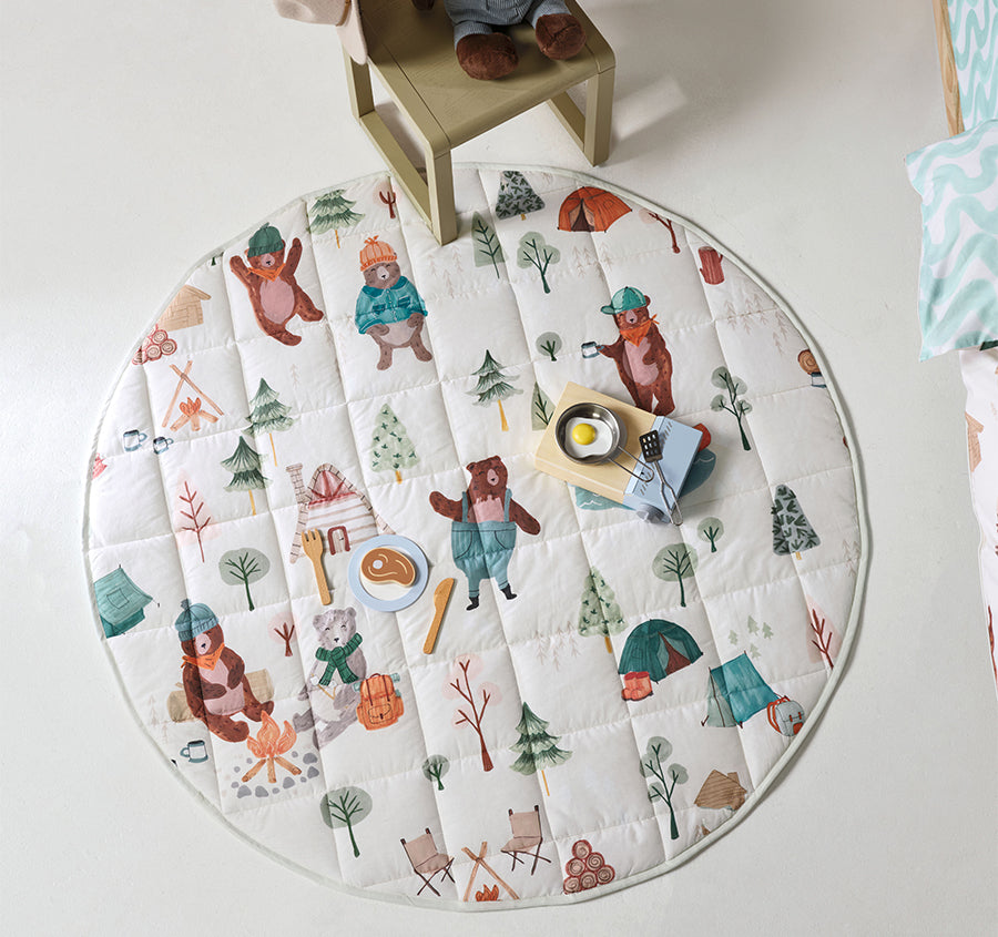 Camping Bears 120cm Round Playmat Vanilla – Manchester Warehouse