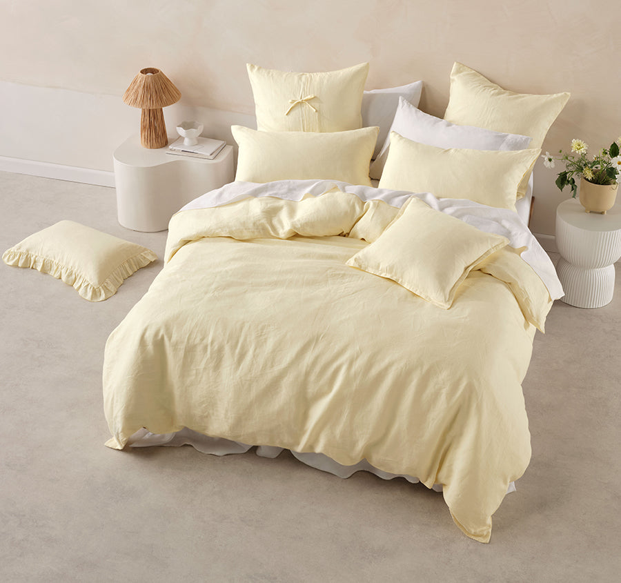 Nimes Linen Quilt Cover Set Range Lemon – Manchester Warehouse