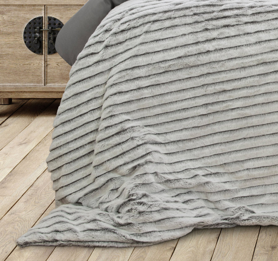 Striped Faux Fur Quilt Cover Set Range Grey – Manchester Warehouse