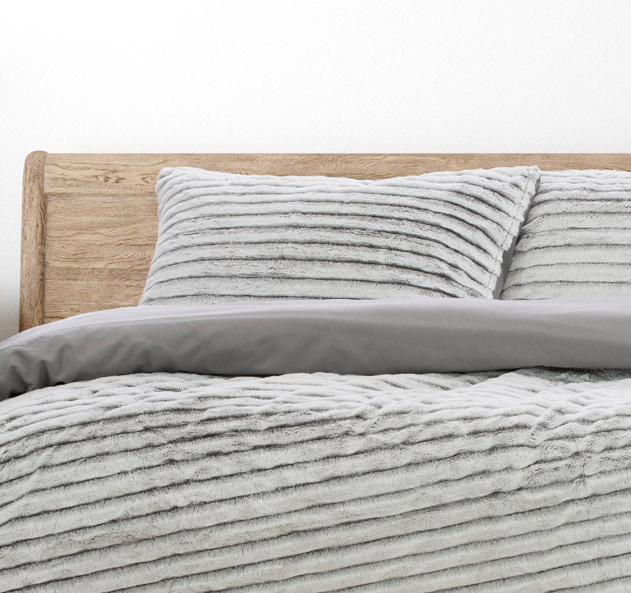 Striped Faux Fur Quilt Cover Set Range Grey – Manchester Warehouse