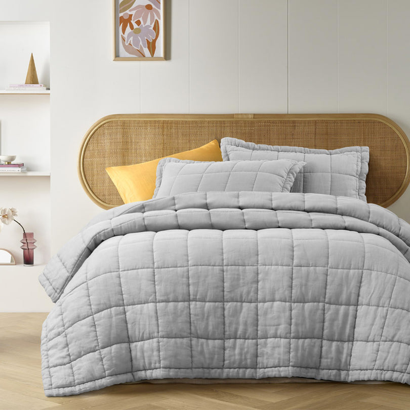 Stonewashed French Linen Coverlet Set Range Dove Grey – Manchester ...