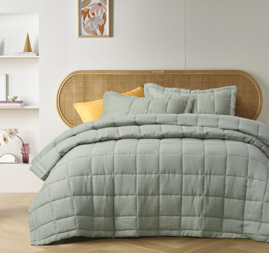 Stonewashed French Linen Coverlet Set Range Sage – Manchester Warehouse